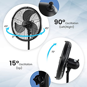 COSTWAY Outdoor Misting Fan, 20-Inch Pedestal Fan with Adjustable Height, 3 Speeds, 90° Oscillation, Rustproof Steel Frame and 6.5 FT Water Inlet Pipe, Oscillating Fan for Cooling Outdoor Spaces