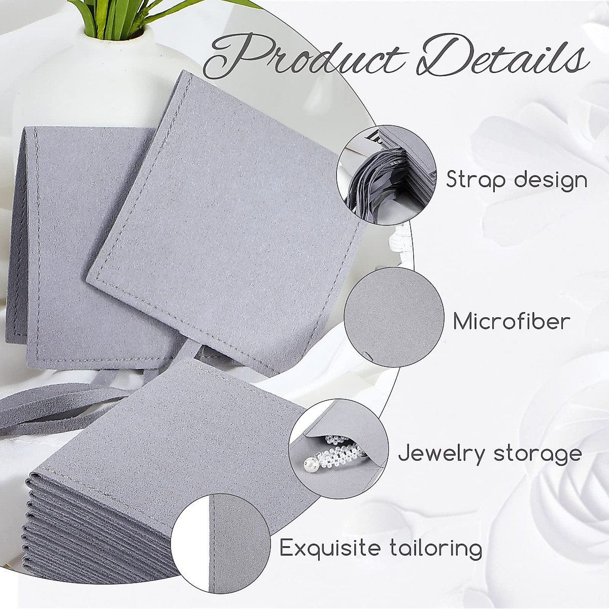 120 Pcs Microfiber Jewelry Pouch 8 x 8cm Jewelry Packaging Bag Gift Bow Tie Bracelet with Cleaning Cloth(Gray)