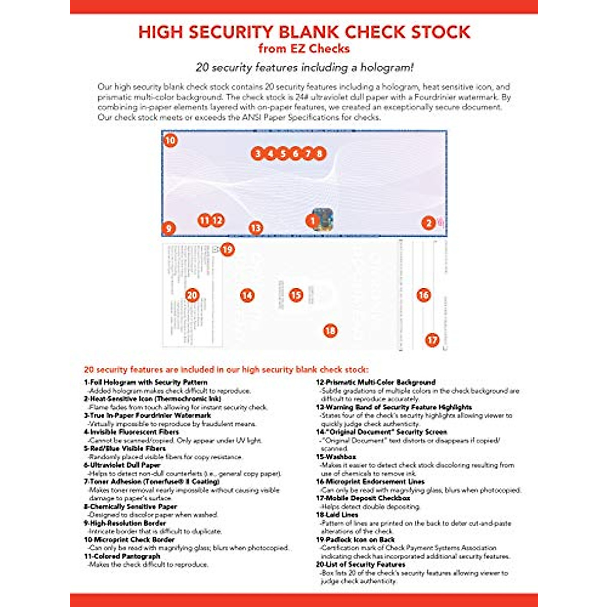 EZ Checks 3 Checks Per Page Hologram High Security Laser Check Stock | 150 Sheets/450 Checks | Blue/Maroon