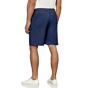 Janmid Men's Linen Casual Classic Fit Short Drawstring Summer Beach Shorts with Elastic Waist and Pockets Navy Blue L