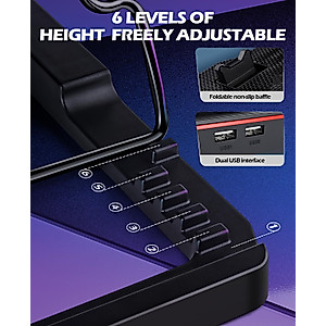 HAVIT Laptop Cooling Pad with 6 Cooling Fans, Laptop Cooler 6 Adjustable Heights for 13-17 Inch Laptops, Gaming Laptop Cooling Stand with RGB Lights and Two USB Ports (HV-F2072)