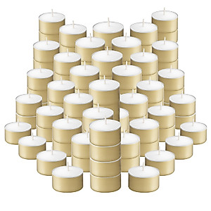 BOLSIUS Gold Tea Light Candles – 100 Count, Long-Lasting Tealight Candles Unscented with Cotton Wicks & 8 Hour Burn – Smokeless Wax Tea Lights Candles in Bulk for Parties, Weddings, Home Decor, & More