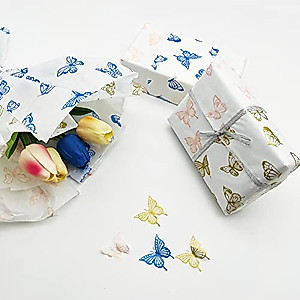 TTLLQQ 60Pcs 20x26inch Gold Rose Gold Pearl Blue Butterfly Tissue Paper Sheets, Gold Wrapping Tissue Paper Bulk for Packaging for Christmas Wedding Birthday Party Baby Showers DIY Crafts Arts
