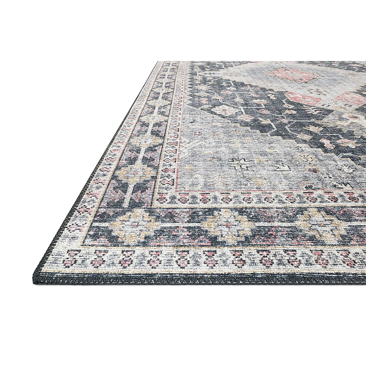 Loloi II Skye Collection SKY-02 Charcoal/Multi 7'-6" x 9'-6", 13" Thick,Area Rug,Soft,Durable,Vintage Inspired,Distressed,Low Pile,Non-Shedding,Easy Clean,Printed,Living Room Rug