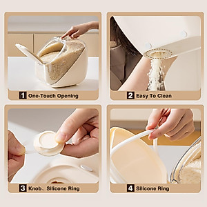 LivLab Mker Rice Container With Lid 10 Lbs Cereal Containers Storage with Lids Airtight, Pet Food Container, BPA Free, For Pet Food Kitchen Pantry Organization, Cream Color