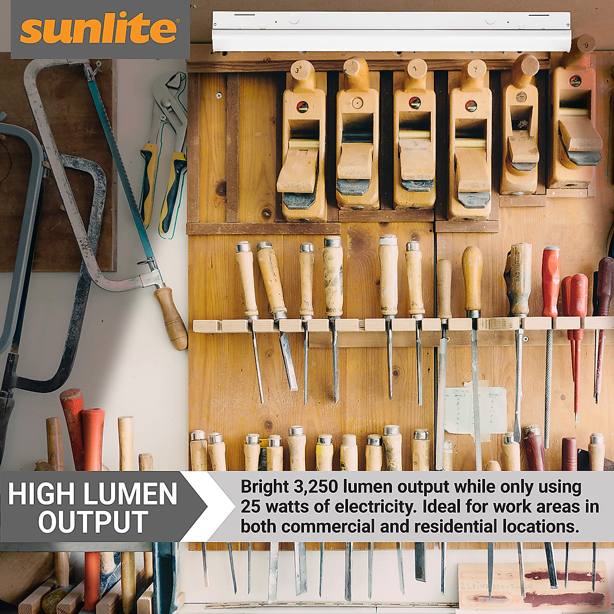 Sunlite 85474 3-Foot LED Linear Strip Light Fixture, 20 Watts, 120-277 Volts, Dimmable, 50,000 Hour Life Span, 3500K Neutral White, 82 CRI, Surface Mount, Steel Body, UL & DLC Listed