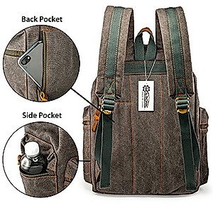 GEARONIC 21L Vintage Canvas Backpack for Men Women Leather Rucksack Knapsack 15 inch Laptop Tote Satchel College Military Army Shoulder Rucksack Hiking Bag-Gray