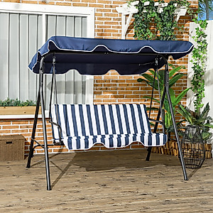 Outsunny 3-Seat Outdoor Patio Swing Chair with Removable Cushion, Steel Frame Stand and Adjustable Tilt Canopy for Patio, Garden, Poolside, Balcony, Backyard, Dark Blue