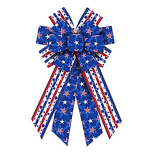 Hying Large Memorial Day Bows for Wreath, Patriotic Wreath Bows American Stars Bows Red Blue Stripe Burlap Bows 4th of July Tree Topper Bows for Front Door Christmas Memorial Day Decorations