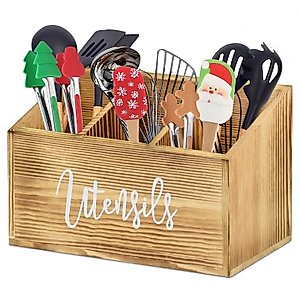 LADESIGGN Kitchen Utensil Holder with 3 Compartments, Farmhouse Kitchen Decor Utensil Holder, Cooking Tools Silverware Caddy, Kitchen Countertop Utensil Holder for Silverware Fork Spoon Spatula
