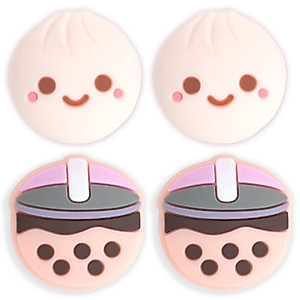 BelugaDesign Boba Dumpling Thumb Grips | Cute Food Pork Bun Face Bubble Tea | Kawaii Japanese Button Joystick Cap Cover | Compatible with Nintendo Switch Standard Lite OLED