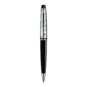 Waterman Expert Deluxe Ballpoint Pen, Gloss Black with Chrome Trim, Medium Point with Blue Ink Cartridge, Gift Box