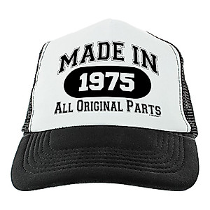 50th Birthday Gifts for All Made in 1975 All Original Parts Turning 50 Birthday Party Trucker Hat Black