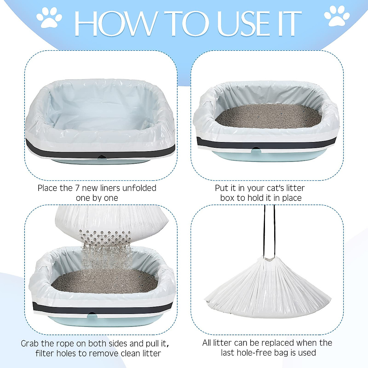 84 Count Large Sifting Cat Litter Bags 31 x 18 Inch Cat Litter Box Liners with Holes Drawstring Litter Box Liners Disposable Thick Scratch Resistant Cat Litter Bags for Pet Cat Litter Box