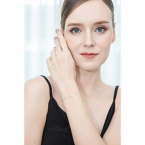 B. BRILLIANT K Initial Bracelet for Women Sterling Silver Letter Alphabet Name Personalized 925 Silver Adjustable Bracelets