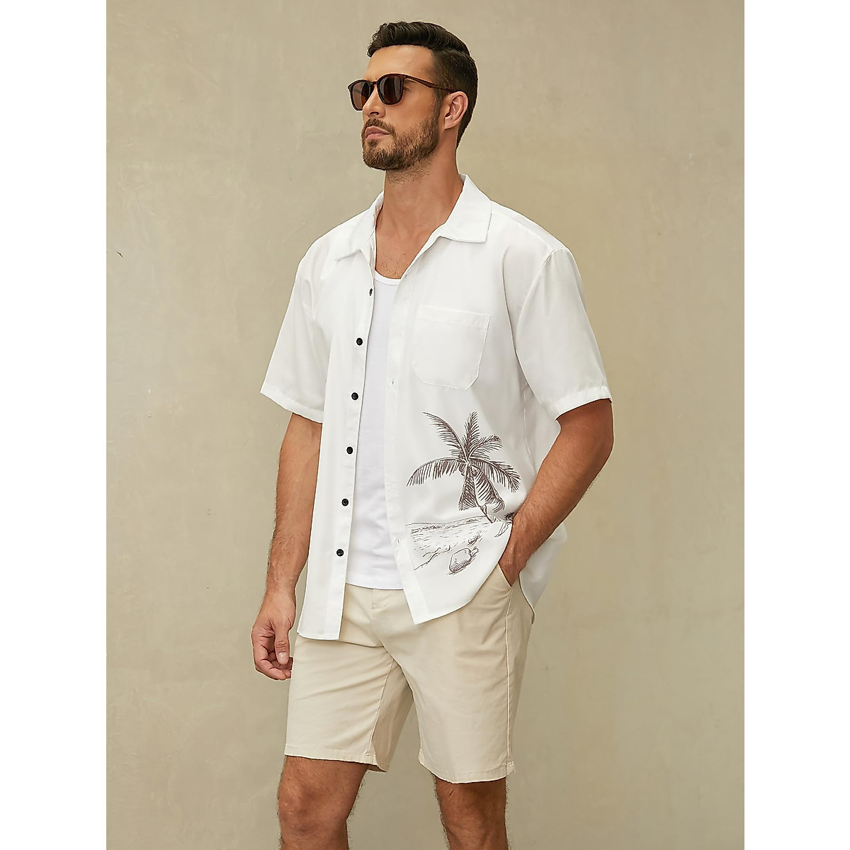 Hardaddy Men's Hawaiian Shirt Short Sleeves Coconut Printed Button Down Summer Beach Casual Shirts White XXL