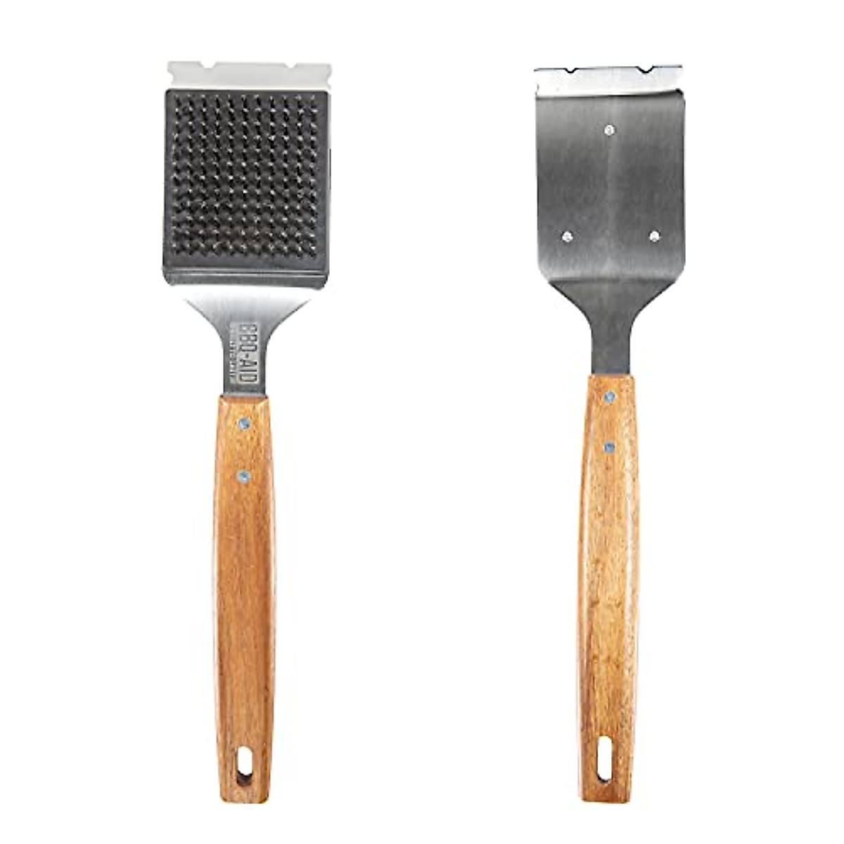 BBQ-Aid Grill Brush and Scraper for Barbecue – Grill Brush for Outdoor Grill with Extended, Large Wooden Handle and Replaceable Stainless Steel Bristles Head –No Scratch- BBQ Grill Brush for Any Grill