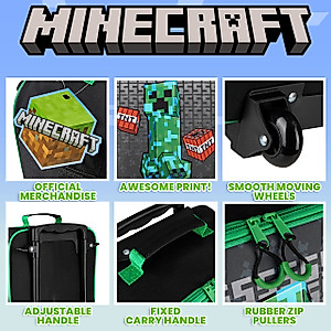 Minecraft Kids Luggage with Wheels Foldable Rolling Suitcase Creeper Travel Bag Vacation Weekend Trips Travel Essentials (18.11x11.81x7.08inch, Black)