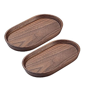 Vandroop Serving Trays for Parties, Small Tray for Tea＆Coffee, Oval Wooden Plates for Serving Food, Decorative Tray for Fruit, Appetizer＆Vegetables, Tray for Bathroom 7.8"×4.6" (Walnut, Set of 2)