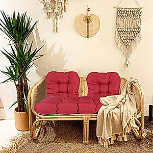 Stonehomy 3 Piece Wicker Patio Cushion Set, Outdoor Indoor Tufted Settee Cushion Set for Loveseat and Chairs/Coach/Bench/Patio Furniture/Crystal Velvet, Wine-Red