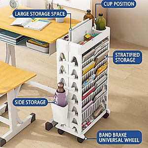 YAYLAIP Rolling Bookshelf Cart,6-Tier Large Capacity,on Wheels Moveable Office Desk File Bookshelf Organizer,with Wheel Multilayer Rotatable,Mobile Portable Removable Plastic Practical Rolling（Pink