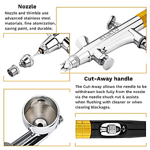 NEOECO Multi-Purpose Airbrush Kit, Dual-Action Gravity Feed Air Brush Sets with with Crown Nozzle, 9cc 20cc 40cc Cup, 0.2, 0.3 & 0.5mm Needles for Makeup Nail Art Shoes Tattoo Cake Toy Model(Black)