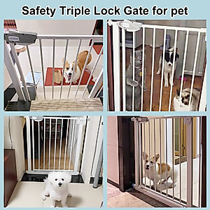 WAOWAO Triple Lock Baby Gate Extra Wide 57.87-62.59" Pressure Mounted Walk Through Swing Auto Close Safety Black Metal Dog Pet Puppy Cat for Stairs,Doorways,Kitchen