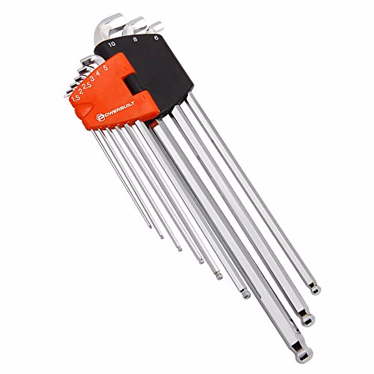 Powerbuilt 9 Piece Metric Stubby Long Arm Ball End Hex Key Wrench Set - 240100, Red
