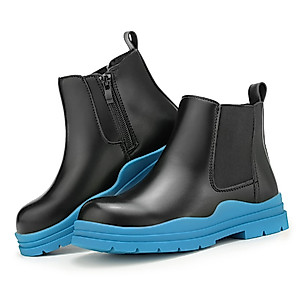 Hawkwell Boys Girls Low Heels Ankle Boots Unisex Kids Side Zipper Chelsea Booties (Toddlers/Little Kids/Big Kids),Black Blue PU 12 M US