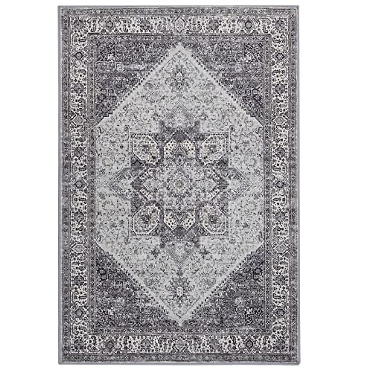 COZYLOOM Area Rug 8x10 Persian Rug Vintage Rug Indoor Floor Print Distressed Carpet Rug Velvet Mat Foldable Accent Rug Lightweight Kitchen Living Room Bedroom Dining Room, Grey