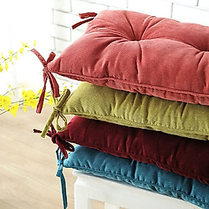 Corduroy Saddle Stool Cushions Bar Stool Cushion Soft Non-Slip Rectangular Cushions with Machine Washable Laces(Blue,2)