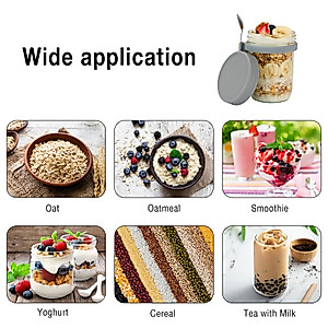 HOXHA Overnight Oats Containers With Lids And Spoon Glass Mason Jars Reusable With 12 Oz Measurement Marks For Cereal Yogurt And Parfait