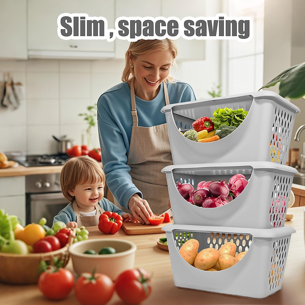 Leilifre Onion and Potato Storage Bins with Lid(176oz) 3 Set Onion Holder Storage, Potato Bins for Kitchen Pantry Storage Bins Basket for Kitchen Pantry Organizers