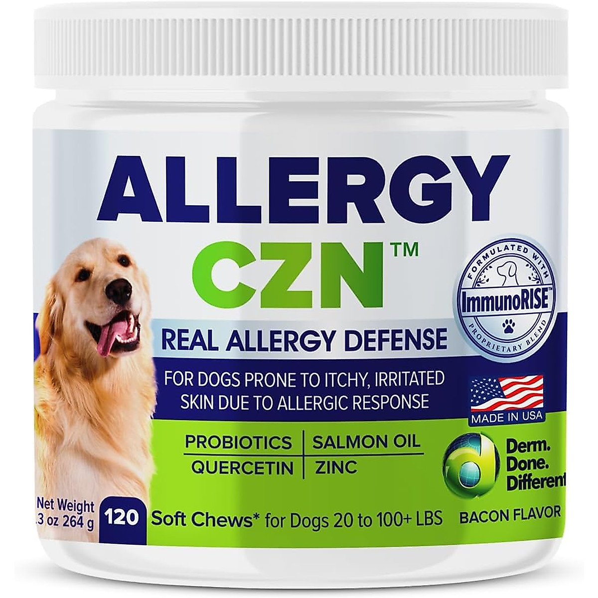 VetriMAX Allergy CZN - Itch and Allergy Chew for Dogs, Seasonal Allergies Anti Itch Dog Chewables with ImmunoRise Blend, 3 oz/120 Count