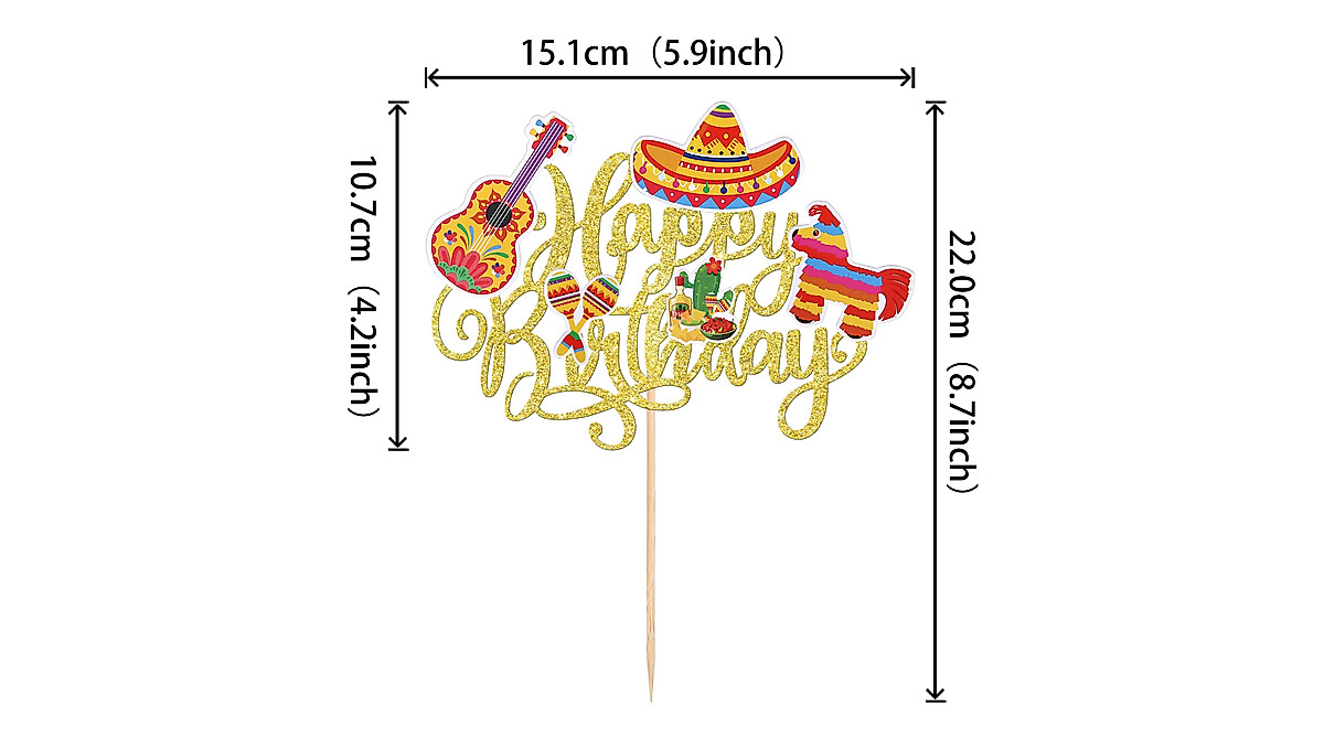 Happy Birthday Fiesta Cake Topper - Mexican Theme Party Decorations