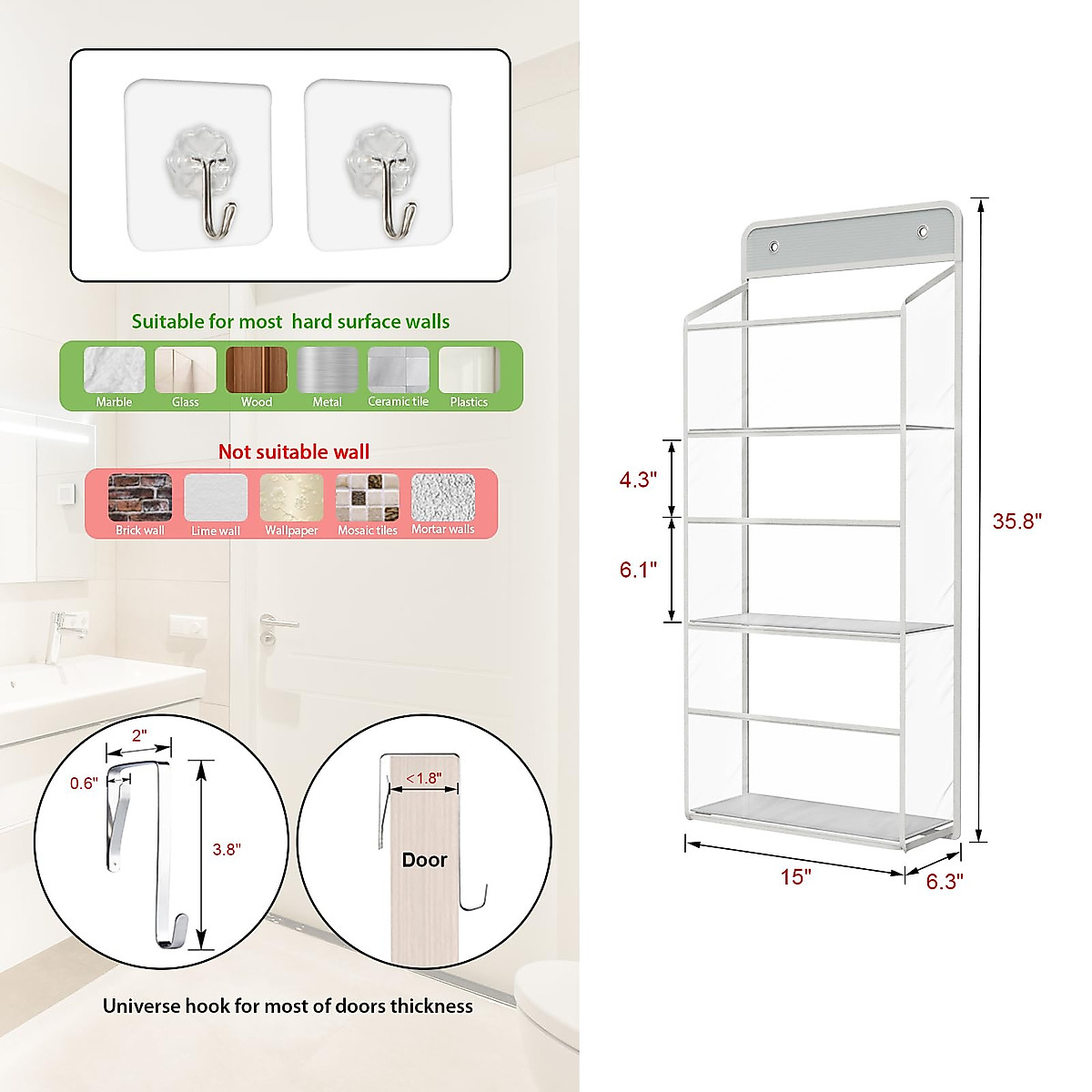 Univivi Door Hanging Yarn Storage Organizer, Knitting and Crochet Organizer Yarn Ball Storage with 3 Clear Plastic Pockets & Hooks for Knitting Needles, Crochet Hooks, Yarn Balls