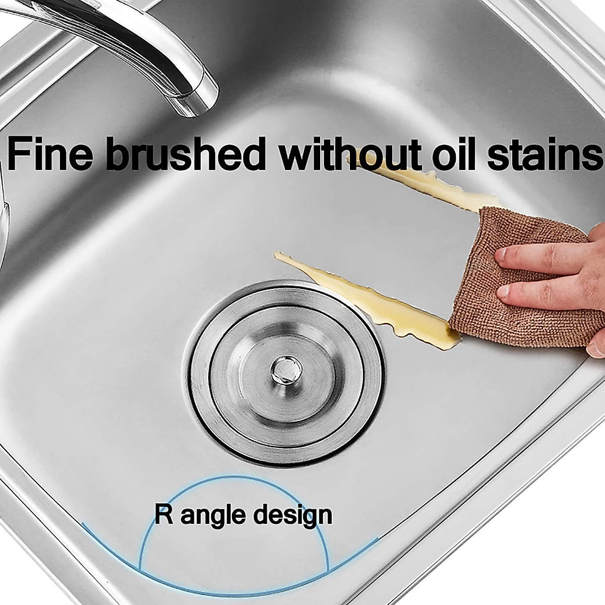 Yofsza Wall Mount Hand Basin, Stainless Steel Sink, Single Bowl Kitchen Sink, Handwashing Station Garden Sink, Outdoor Sink with Drainboard for Laundry, Restaurant, Kitchen, Bar, Cafeteria