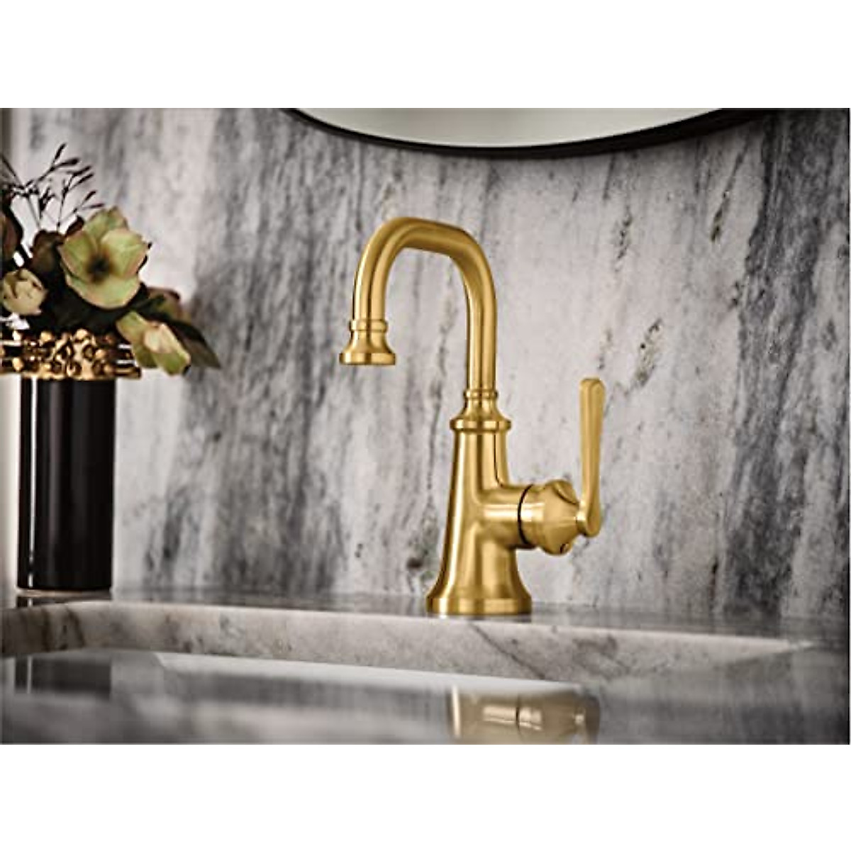 Moen S44101BG Colinet One-Handle Single Hole Traditional Bathroom Sink Faucet, Brushed Gold