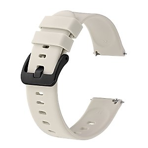 BISONSTRAP Silicone Watch Bands, Slim Watch Straps with Quick Release, 20mm, Ivory (Beige) with Black Buckle