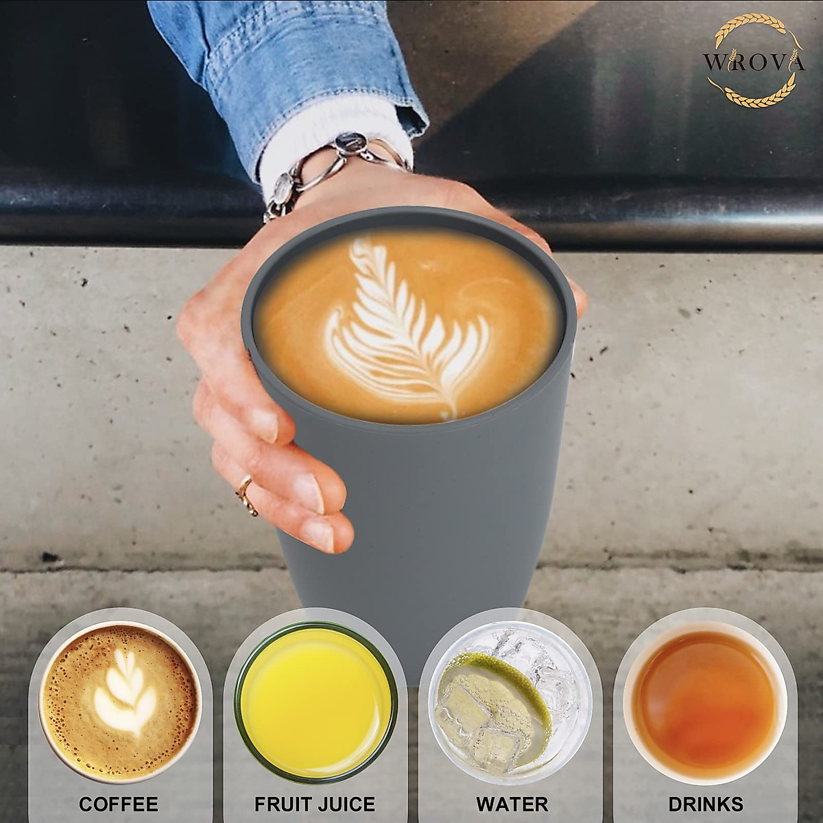 Wheat Straw Cups 8 PCS Good Alternative to Plastic Reusable Cups 12 oz Unbreakable Drinking Cup Reusable Dishwasher Safe Water Plastic Glasses with 4 Colors