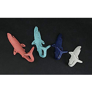 Set of 4 Cast Iron Coastal Shark Tail Wall Hooks Decorative Nautical Beach Bathroom Towel Or Coat Hanging Decor