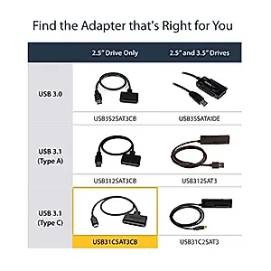 StarTech.com USB C to SATA Adapter - External Hard Drive Connector for 2.5'' SATA Drives - SATA SSD / HDD to USB C Cable (USB31CSAT3CB) Black