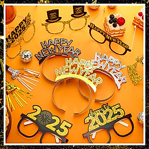 Wavyknot 72 Pcs New Years Eve Party Supplies 2025 Include Happy New Year Eyeglasses Headband Tiara and New Year Party Fringed Noise Makers 2025