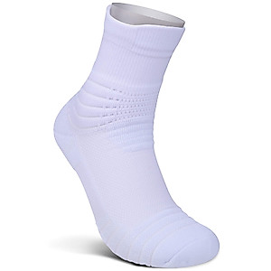 JHM mens Thick Protective Sport Cushion Elite Basketball Compression Athletic Socks, 3 Pairs White, 6-13