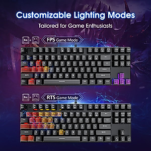 Mechanical Gaming Keyboard, Customizable Rainbow LED Backlit USB Wired Keyboard with Small Size/87 Keys/Multiple Colors/Detachable Keycaps/Spill Resistant,Ergonomic Keyboard for Windows