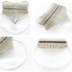 FUNLLY Kalimba Thumb Piano 21 Keys Clear, Crystal Acrylic Cute Bear Mbira Musical Instruments Kit with Engraved Notes Eva Bag Study Instruction, Gifts For Kids Adults