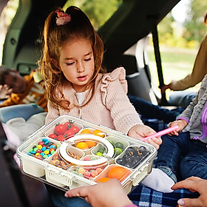 Olavon Clear Snackle Box Container with Lid and Handle - 8 Compartments Divided Serving Tray, Portable Snack Charcuterie Organizer, Snackable Box Platters for Candy, Fruits, Snacks