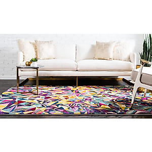 Unique Loom Estrella Collection Geometric, Triangles, Bright Colors, Abstract, Modern Area Rug, 9 ft x 12 ft, Multi/Beige
