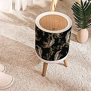 Small Trash Can with Lid Embroidery Griffin Medieval Gothic Tapestry Renaissance Style Round Recycle Bin Press Top Dog Proof Wastebasket for Kitchen Bathroom Bedroom Office 7L/1.8 Gallon