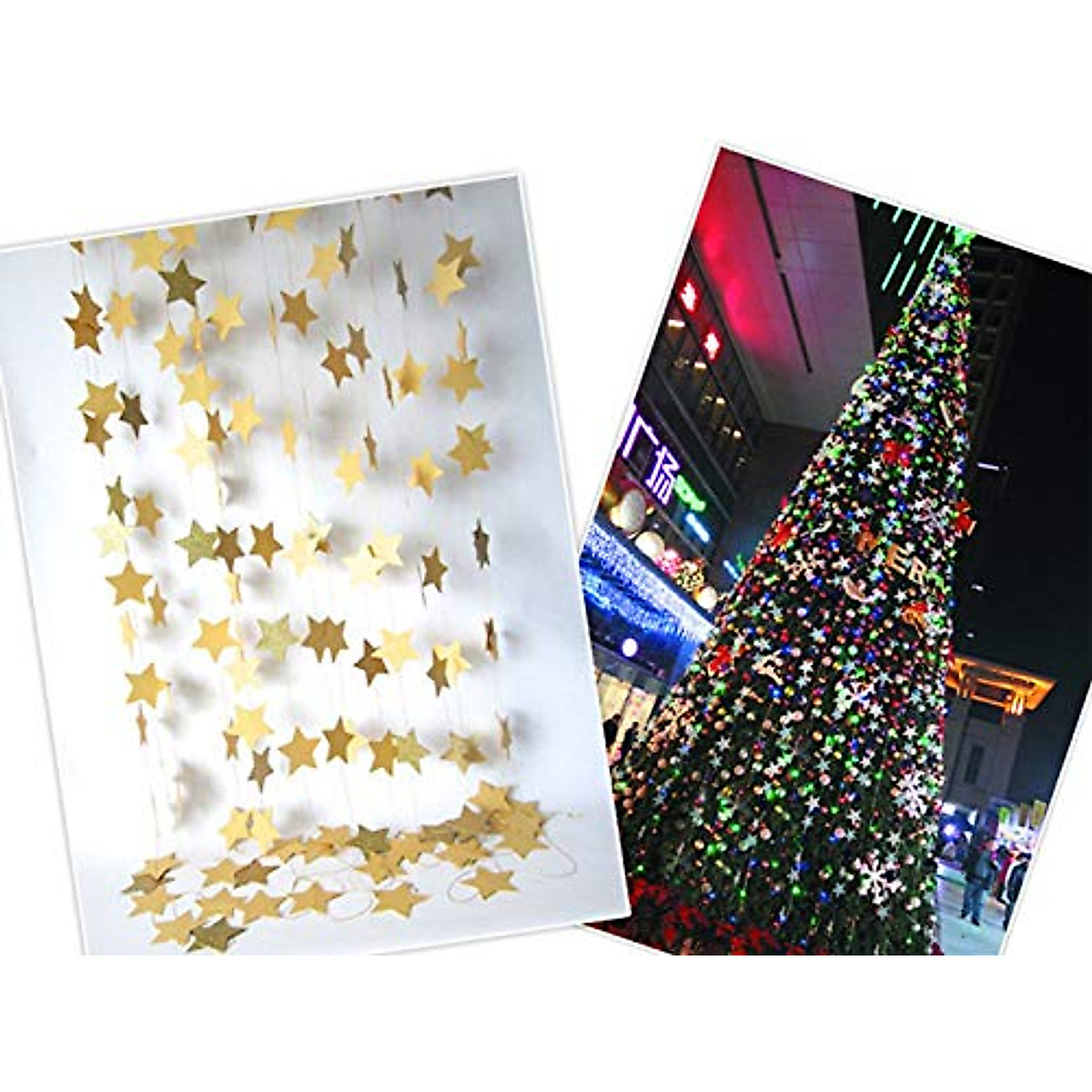 65Ft/20 Meters Star Paper Garland Bunting Banner Party Birthday Hanging Decoration Baby Shower Decor (Gold)